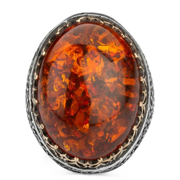 Accessories | Mens Vintage Red Amber Hollow Silver Turkish Ring | Poshmark